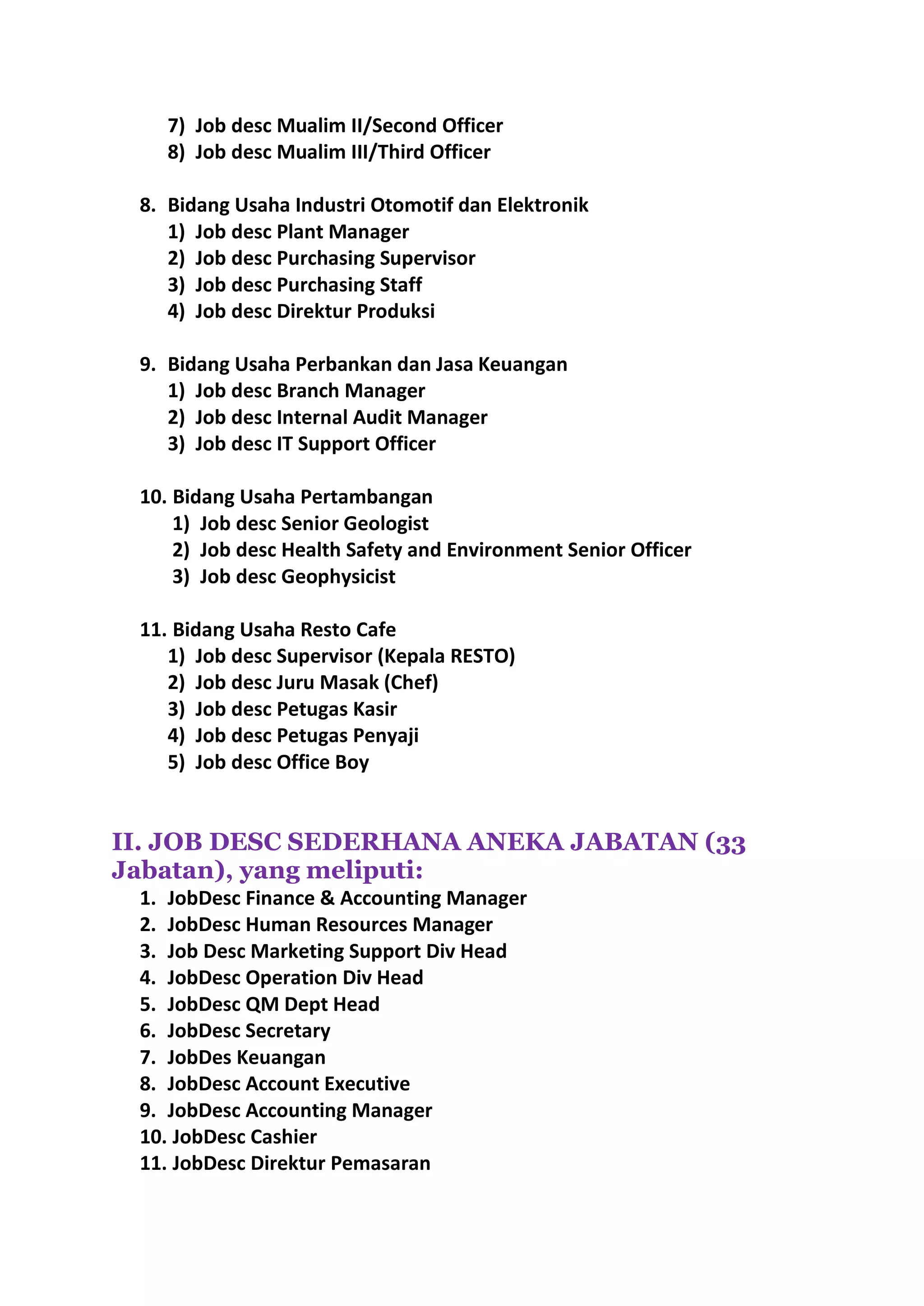 Contoh job description lengkap | PDF