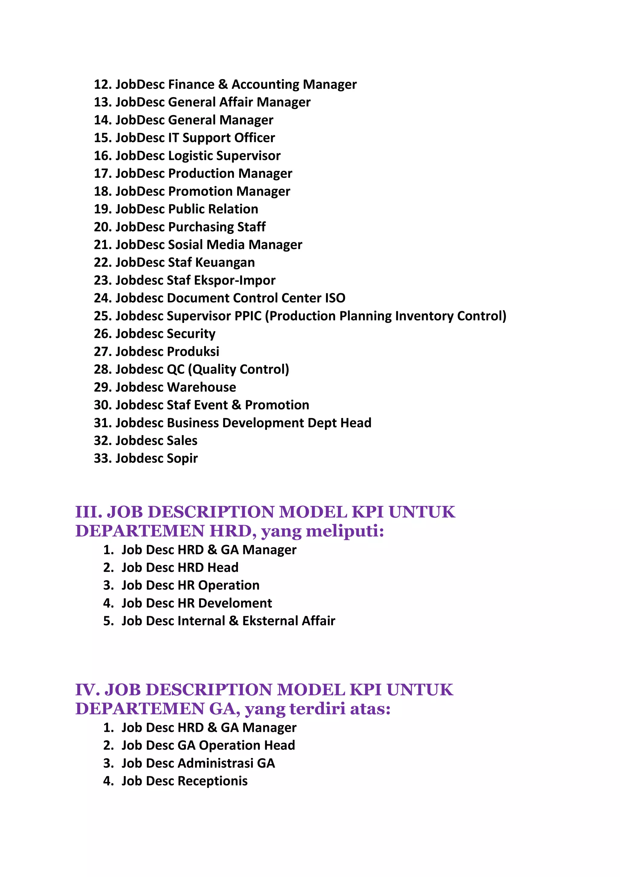 Contoh job description lengkap | PDF