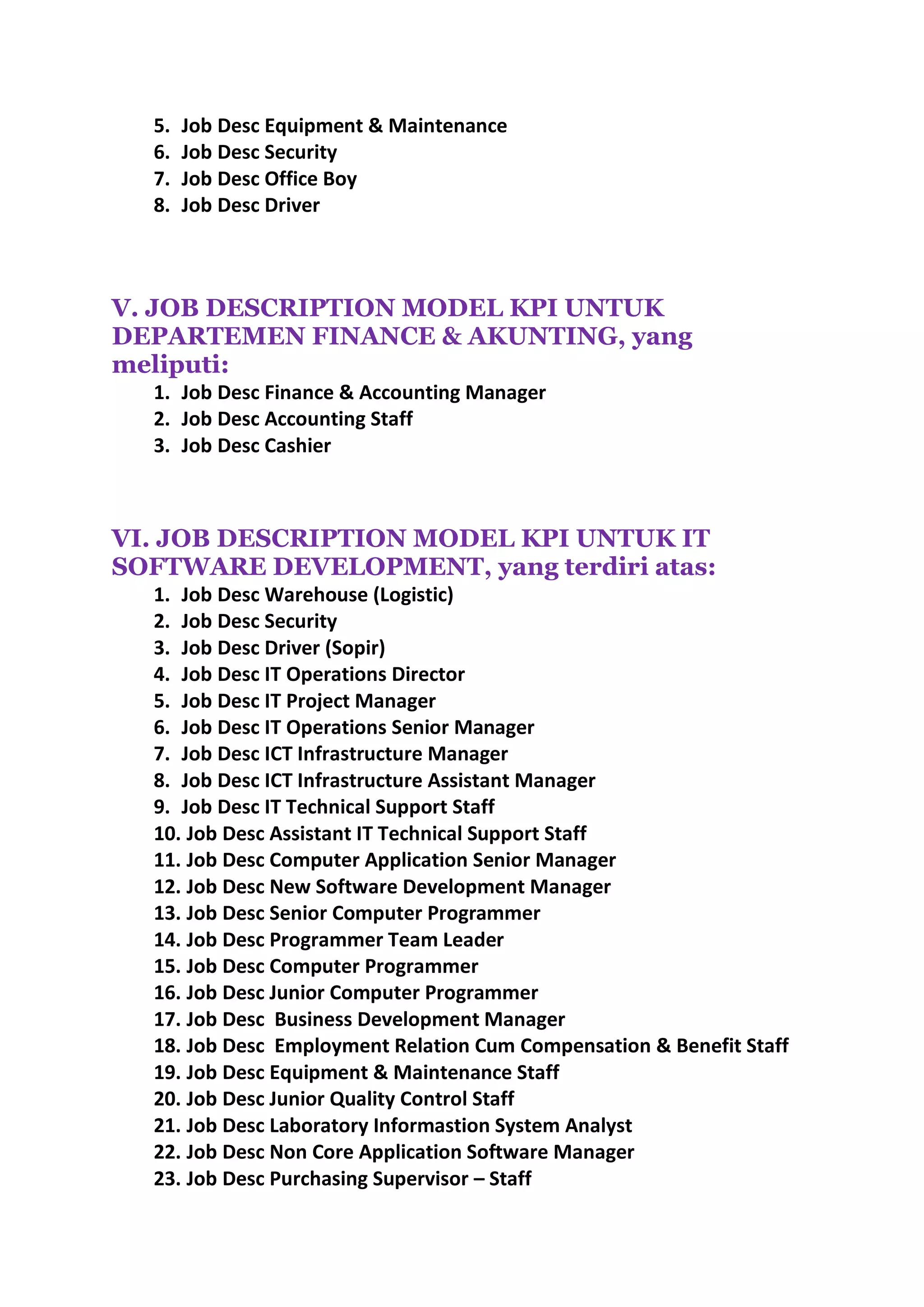 Contoh job description lengkap | PDF