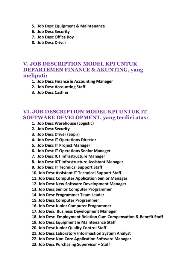Contoh job description lengkap | PDF