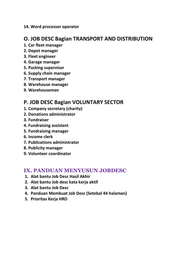 Contoh job description lengkap