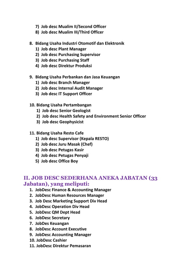 Contoh job description lengkap