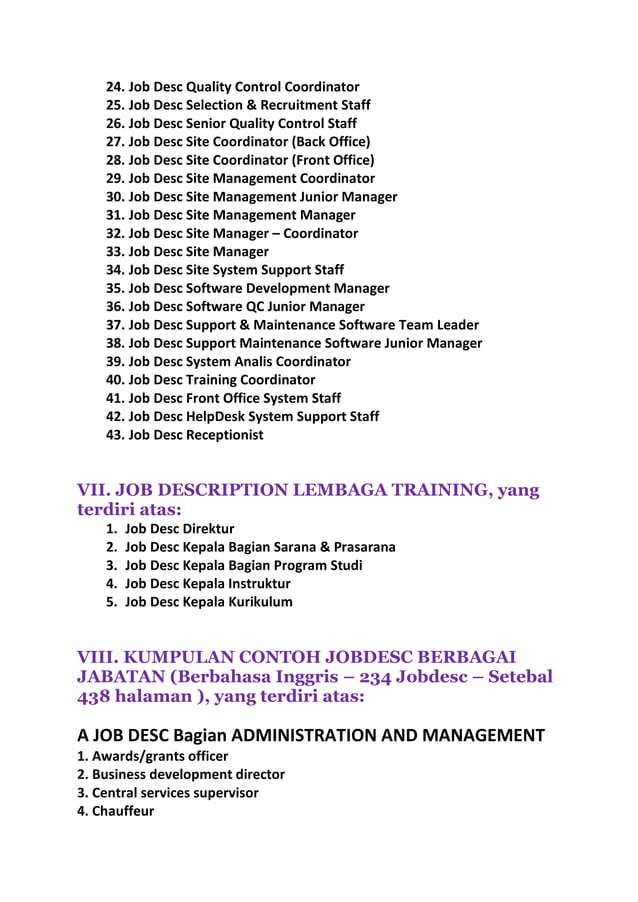 Contoh job description lengkap