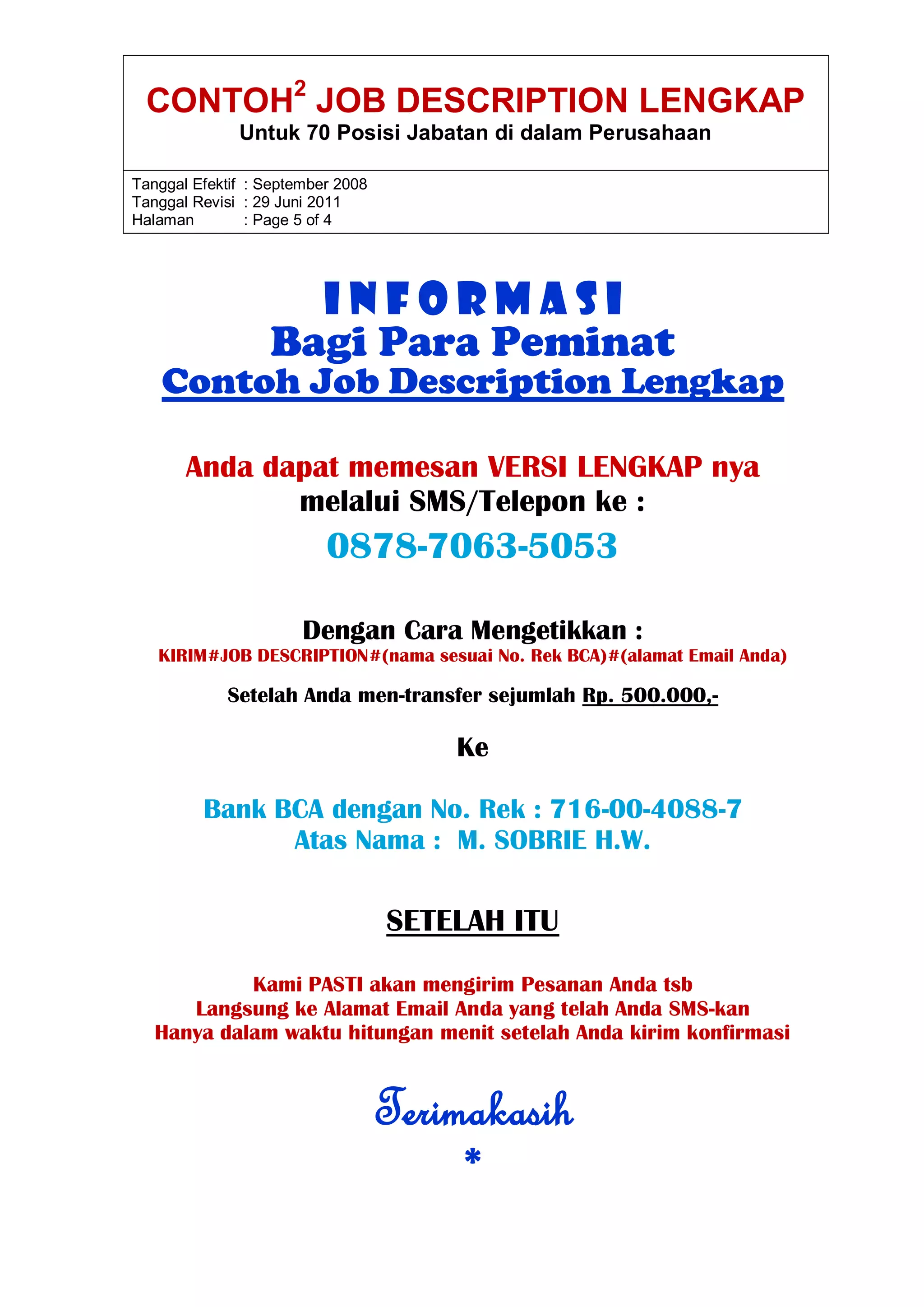 CONTOH JOBDES LENGKAP UNTUK PERUSAHAAN | PDF