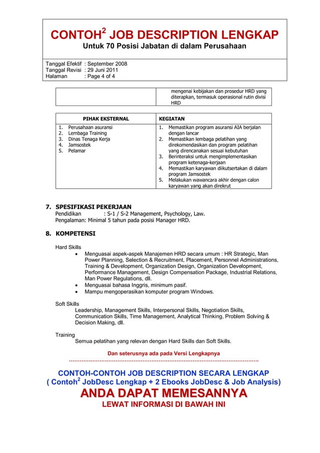 CONTOH JOBDES LENGKAP UNTUK PERUSAHAAN | PDF