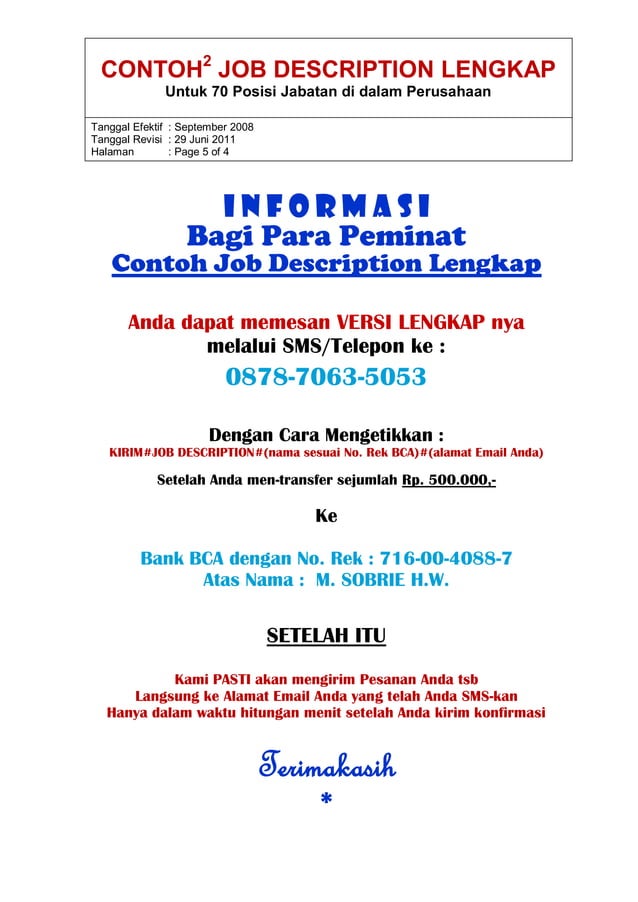 CONTOH JOBDES LENGKAP UNTUK PERUSAHAAN | PDF