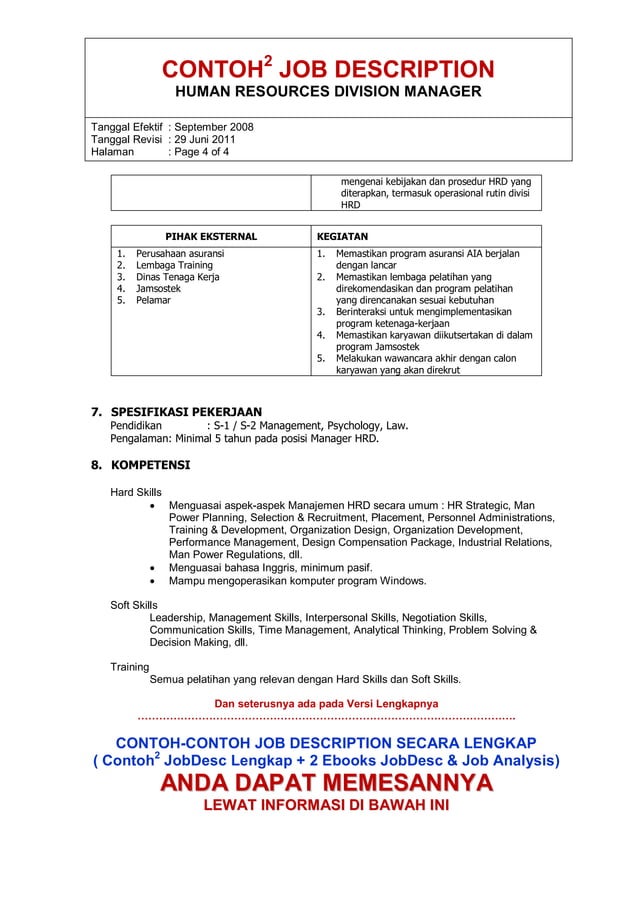 Contoh/Template JOB DESC dalam Perusahaan | PDF