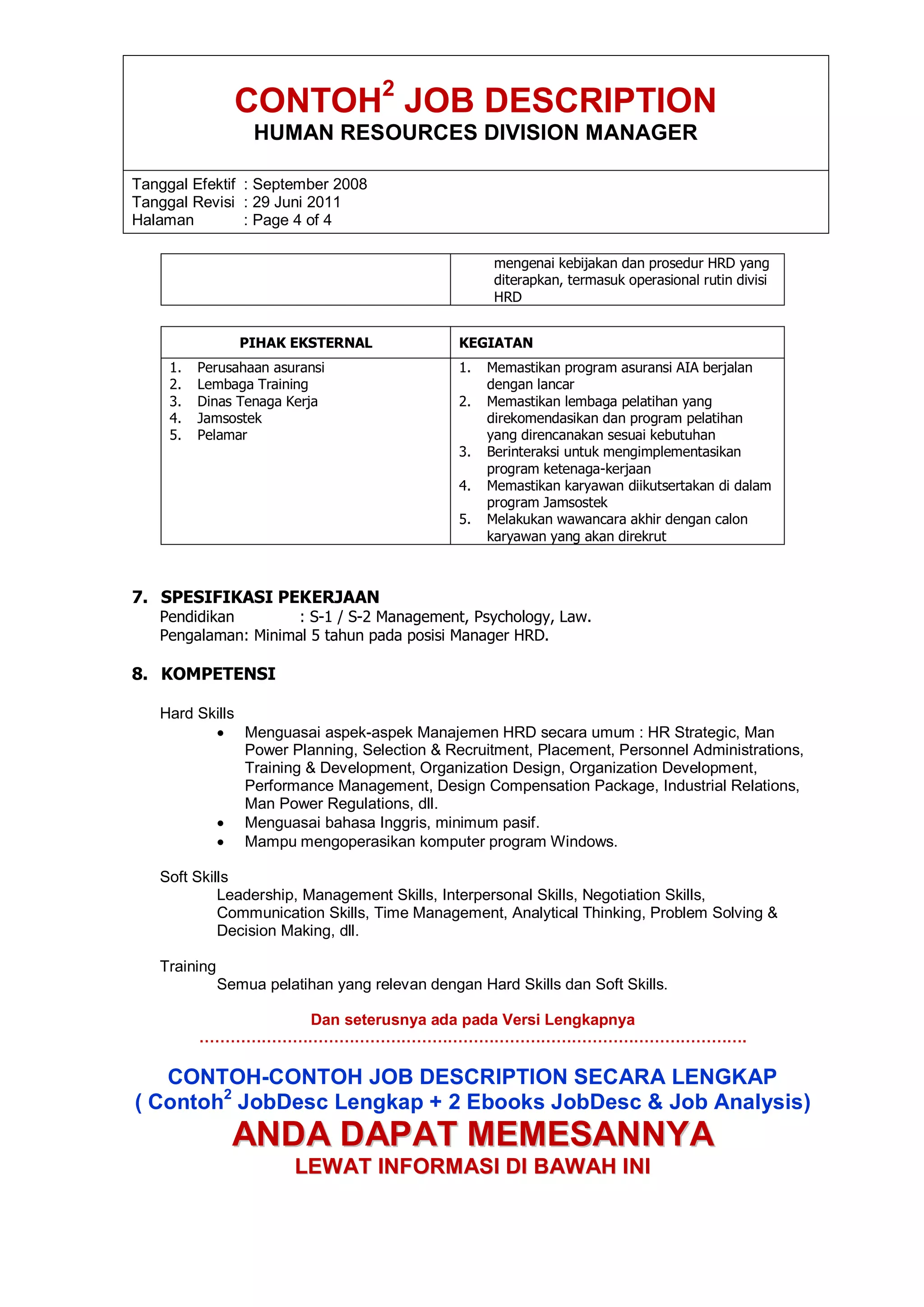 Contoh/Template JOB DESC dalam Perusahaan | PDF