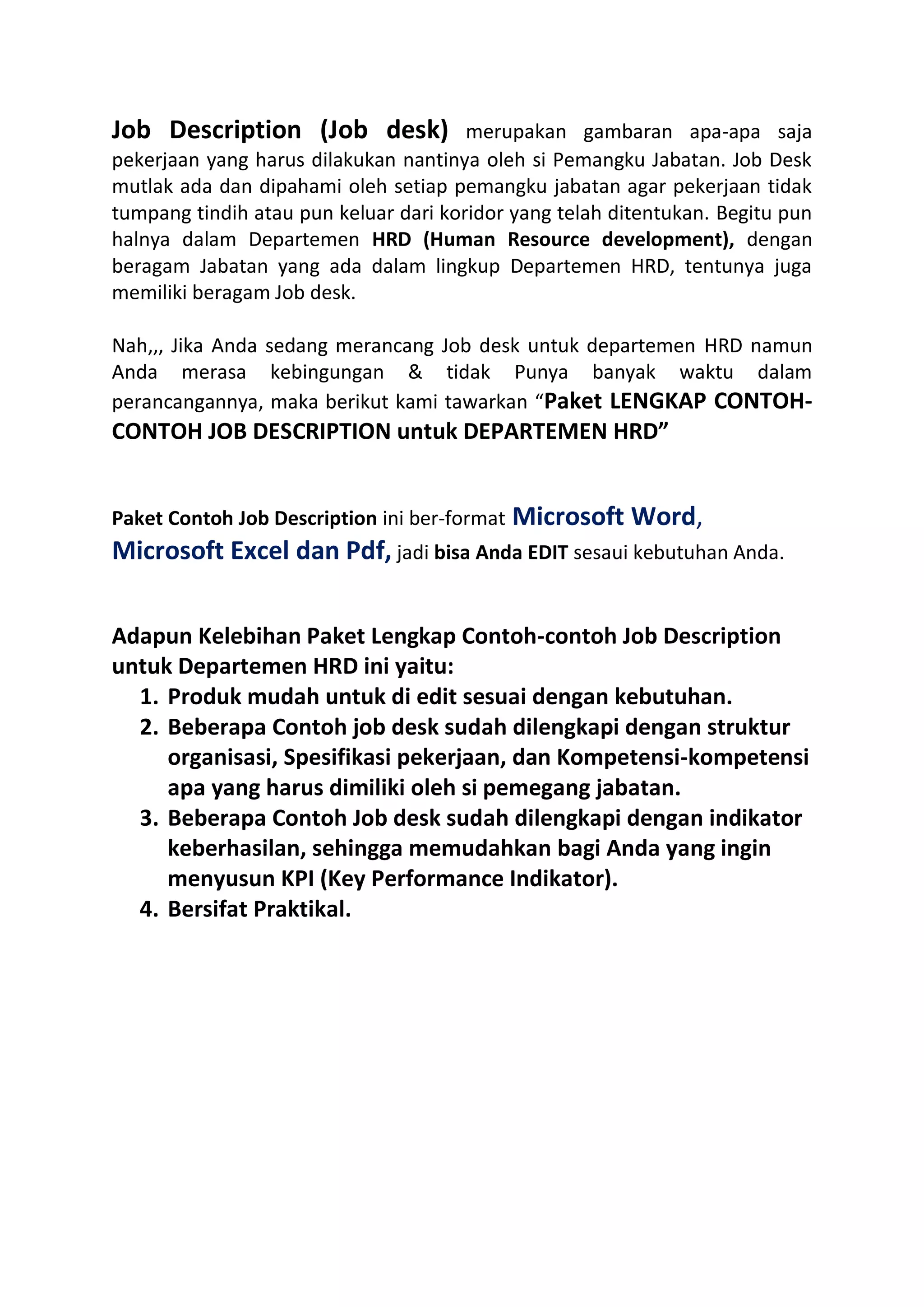 Contoh job desk hrd | PDF