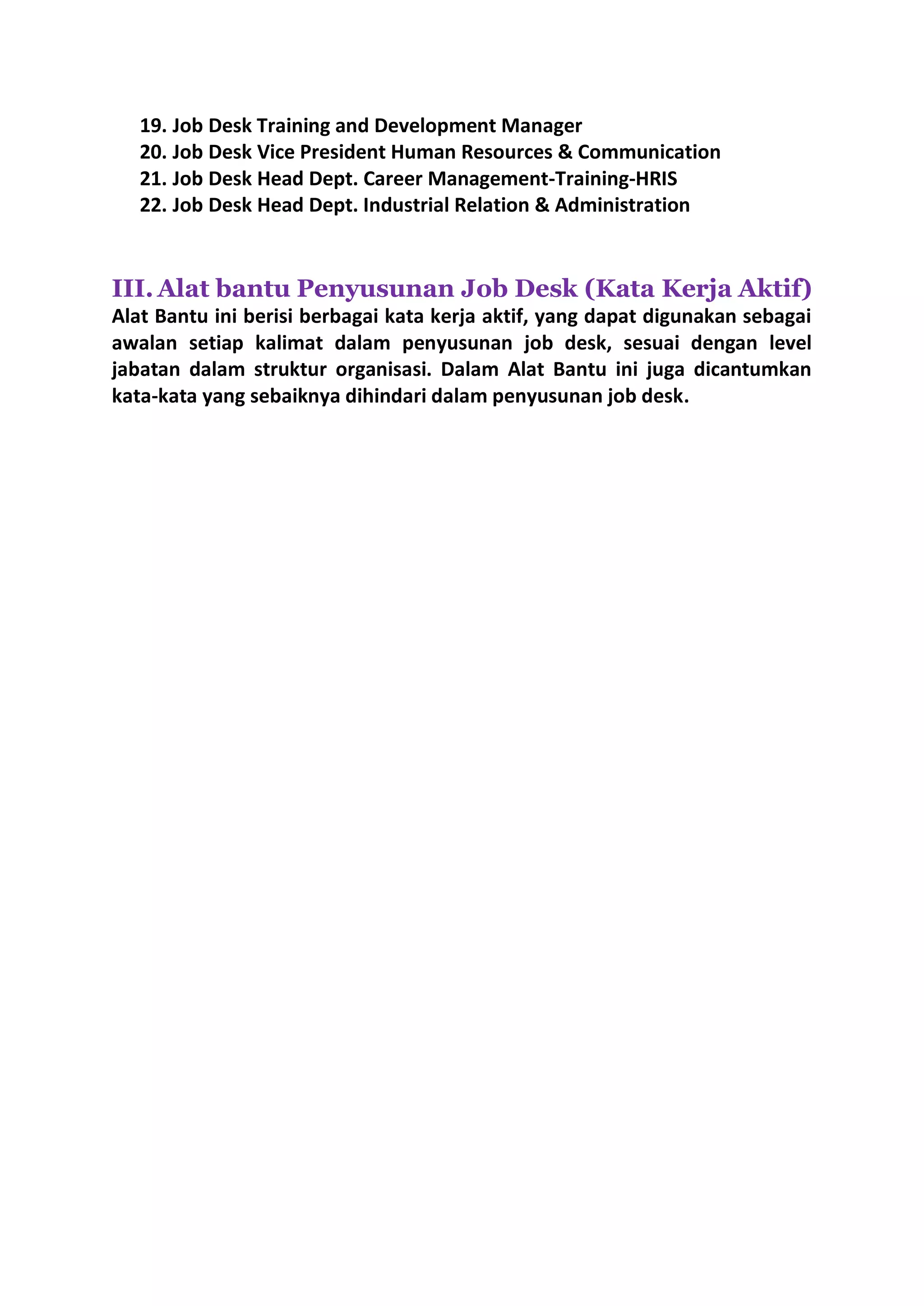 Contoh job desk hrd | PDF