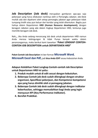 Contoh job desk hrd | PDF