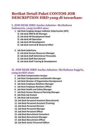Contoh job desk hrd | PDF