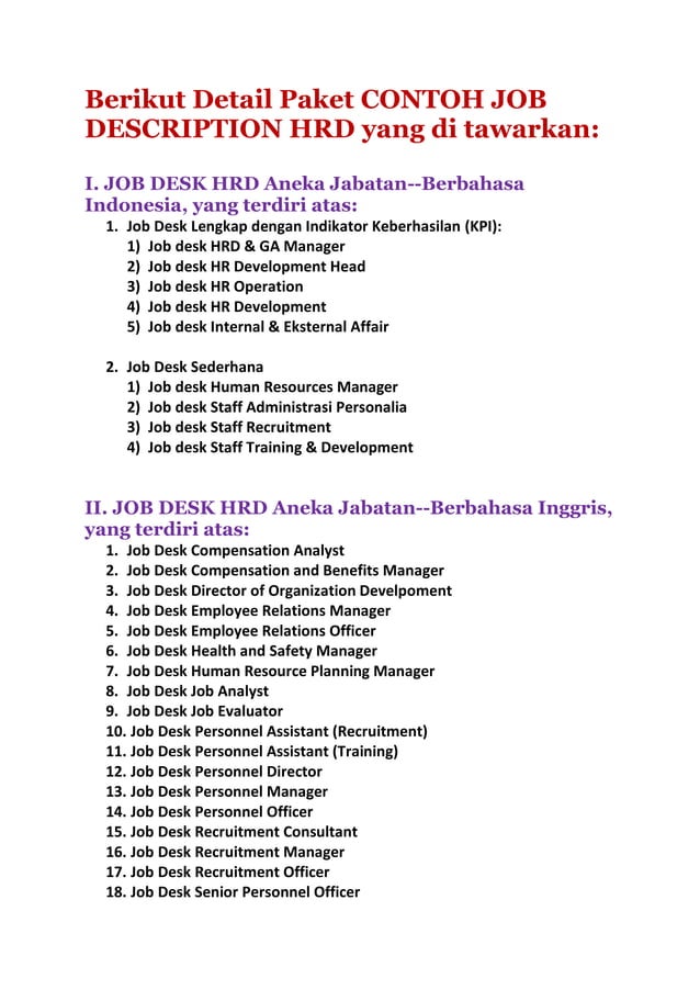 Contoh job desk hrd | PDF