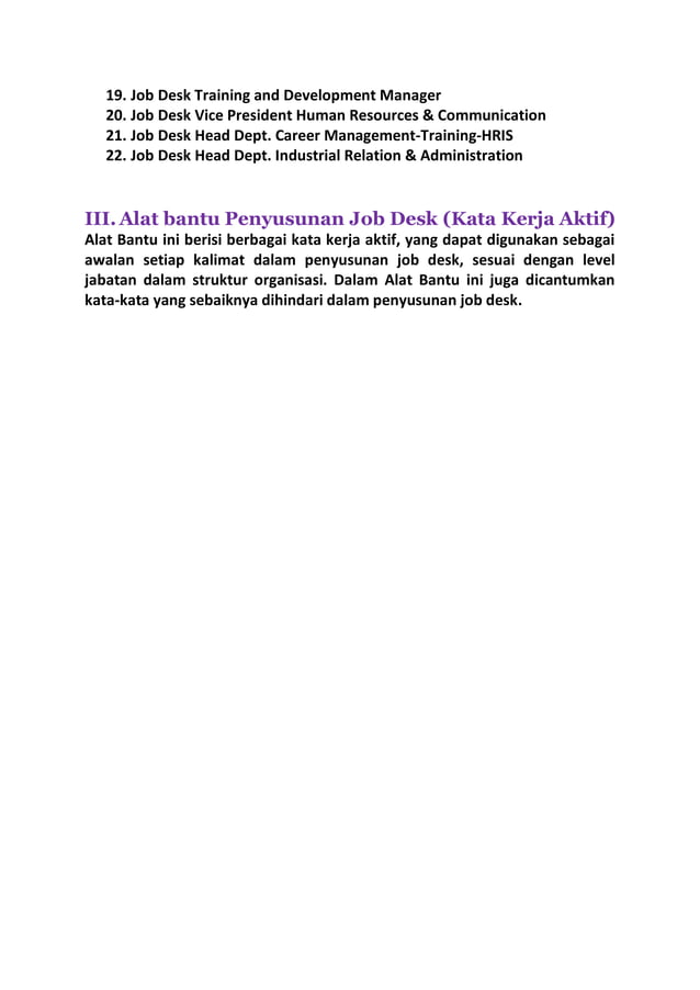 Contoh job desk hrd | PDF