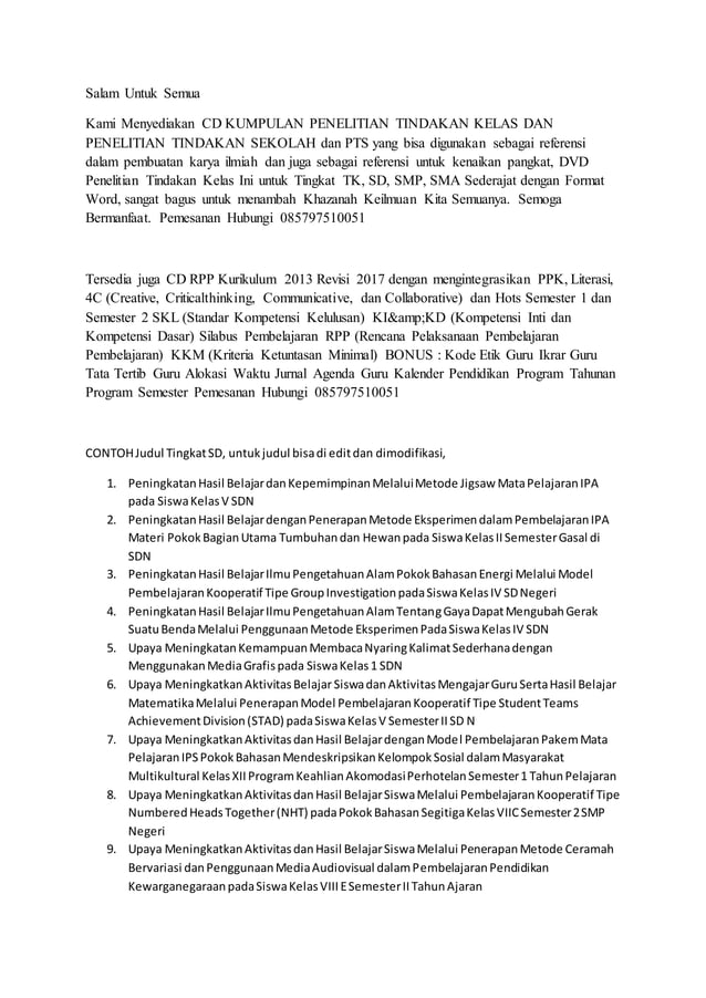 Contoh judul ptk ipa sd kelas 5 melalui metode jigsaw mata pelajaran ...