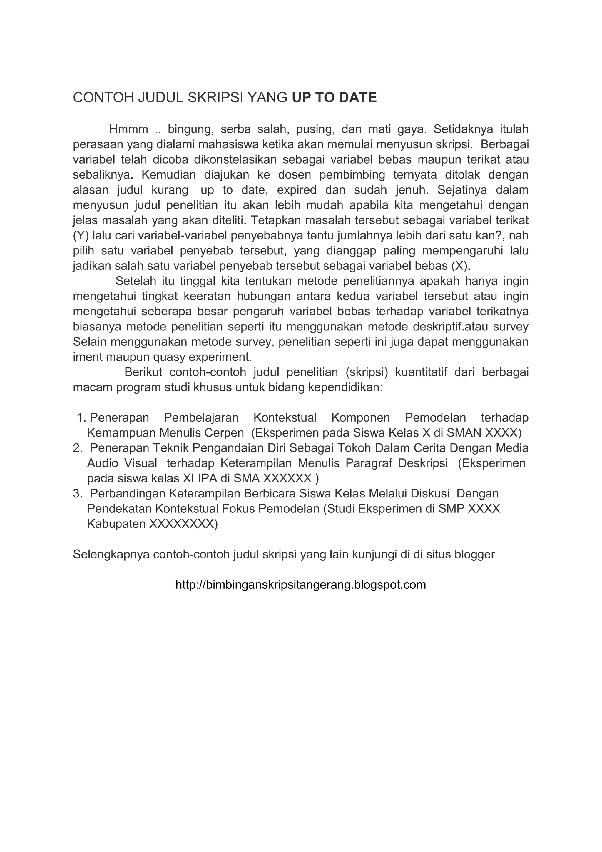 Contoh judul skripsi yang up to date | DOCX