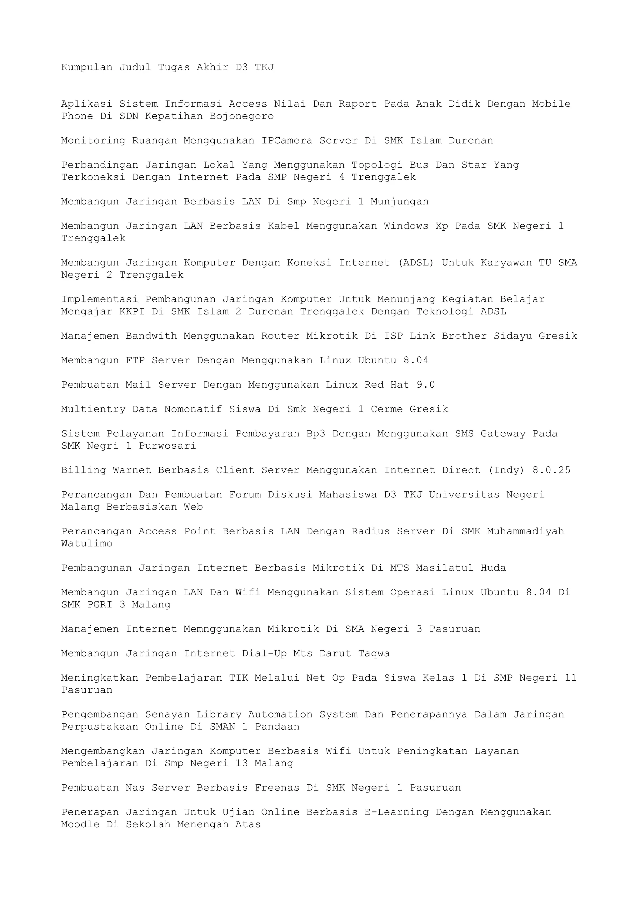 Contoh Judul Tugas Akhir D3 TKJ | TXT