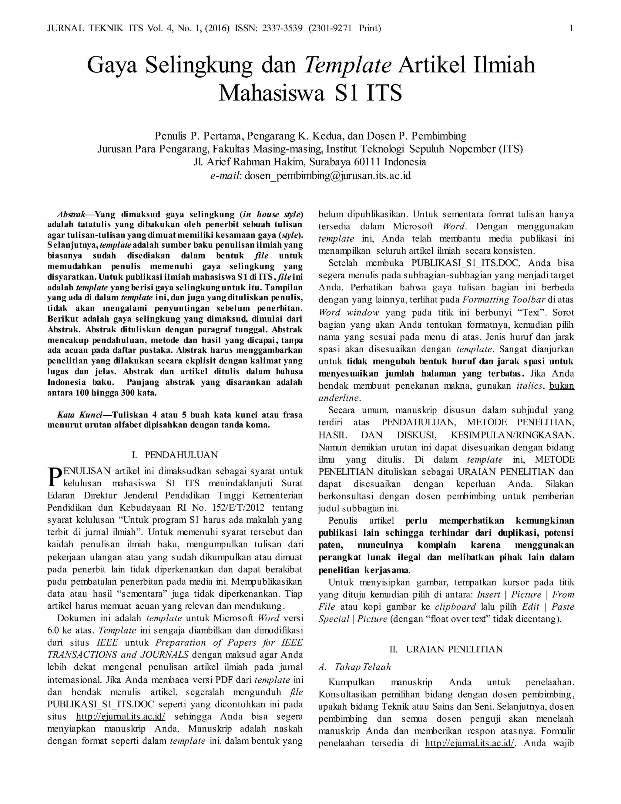 Contoh jurnal ilmiah its | DOCX