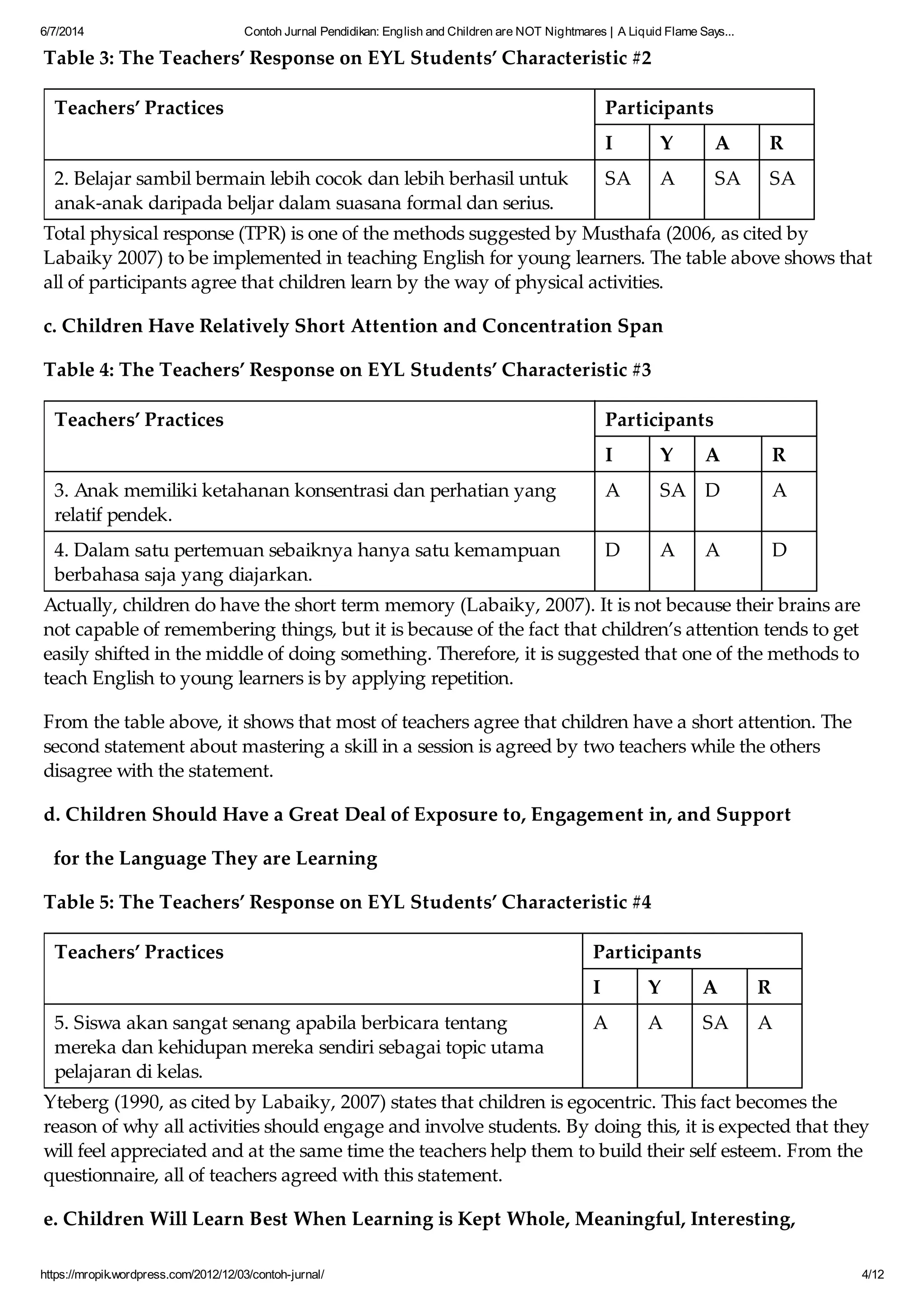 Contoh jurnal pendidikan english and children are not nightmares a liquid flame says.. | PDF