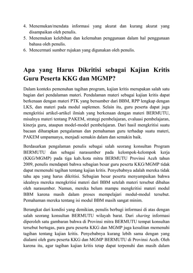 Contoh kajian kritis kkg | PDF
