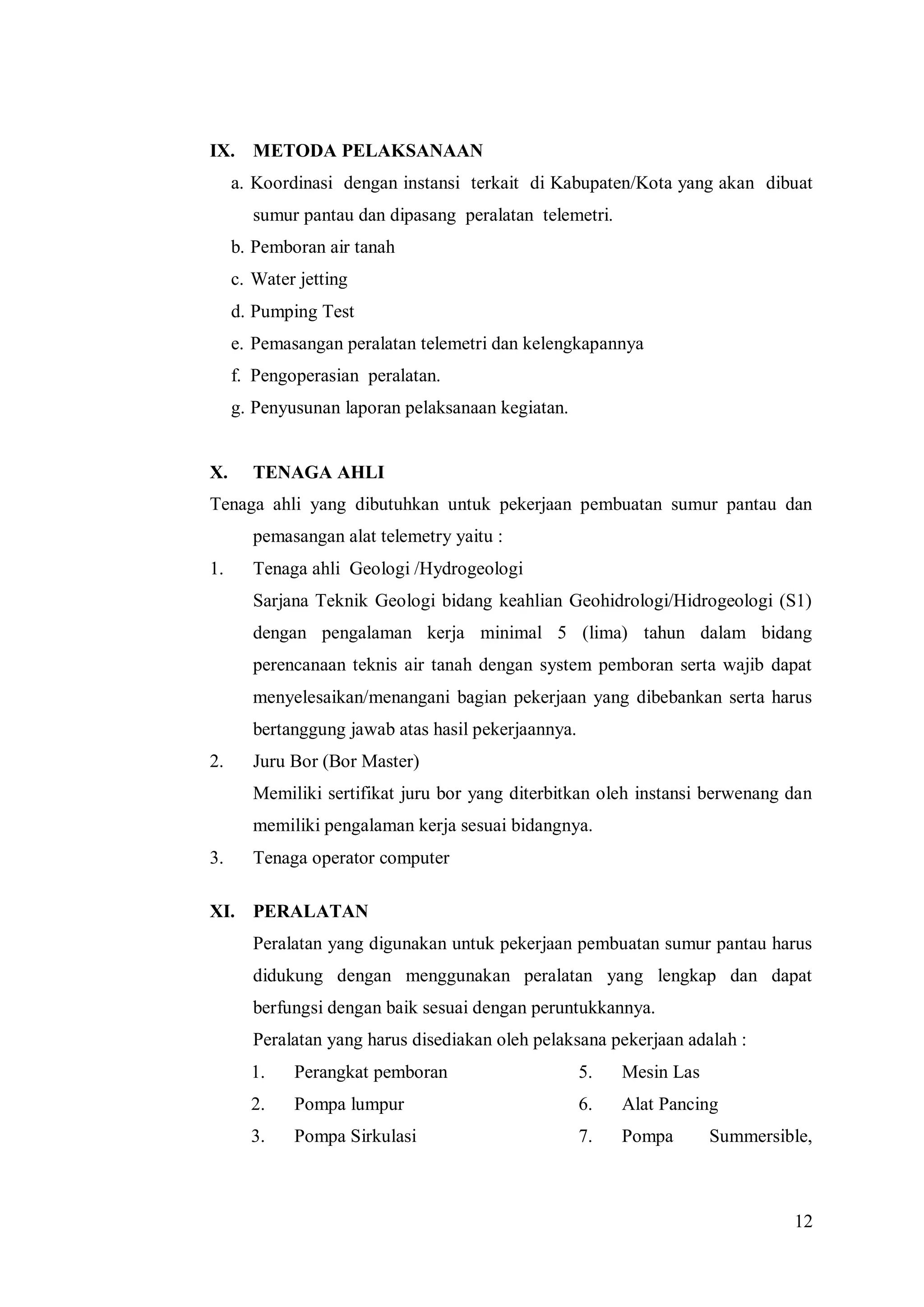 Contoh kak pembangunan sumur pantau | PDF