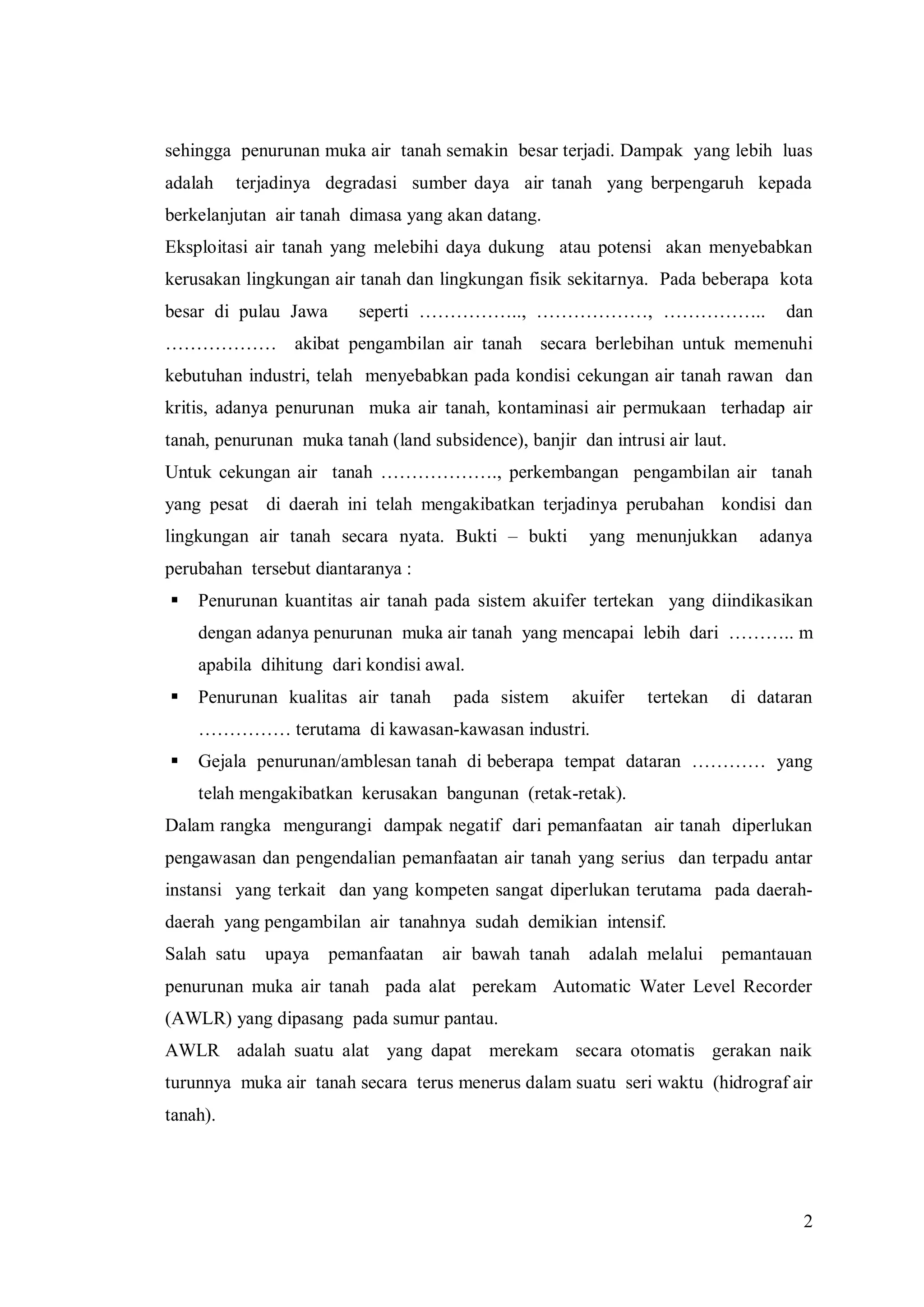 Contoh kak pembangunan sumur pantau | PDF