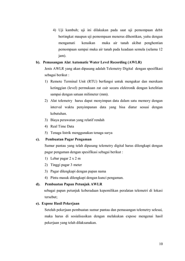 Contoh kak pembangunan sumur pantau | PDF