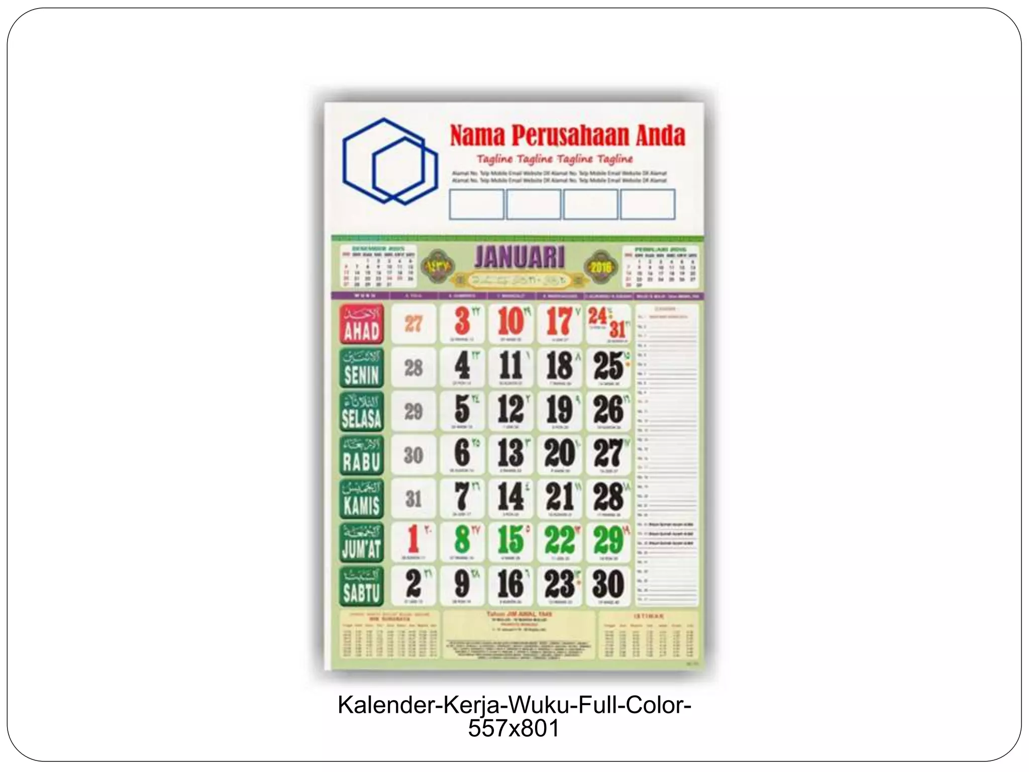 Contoh kalender kerja banyak pilihan desain | PPTX