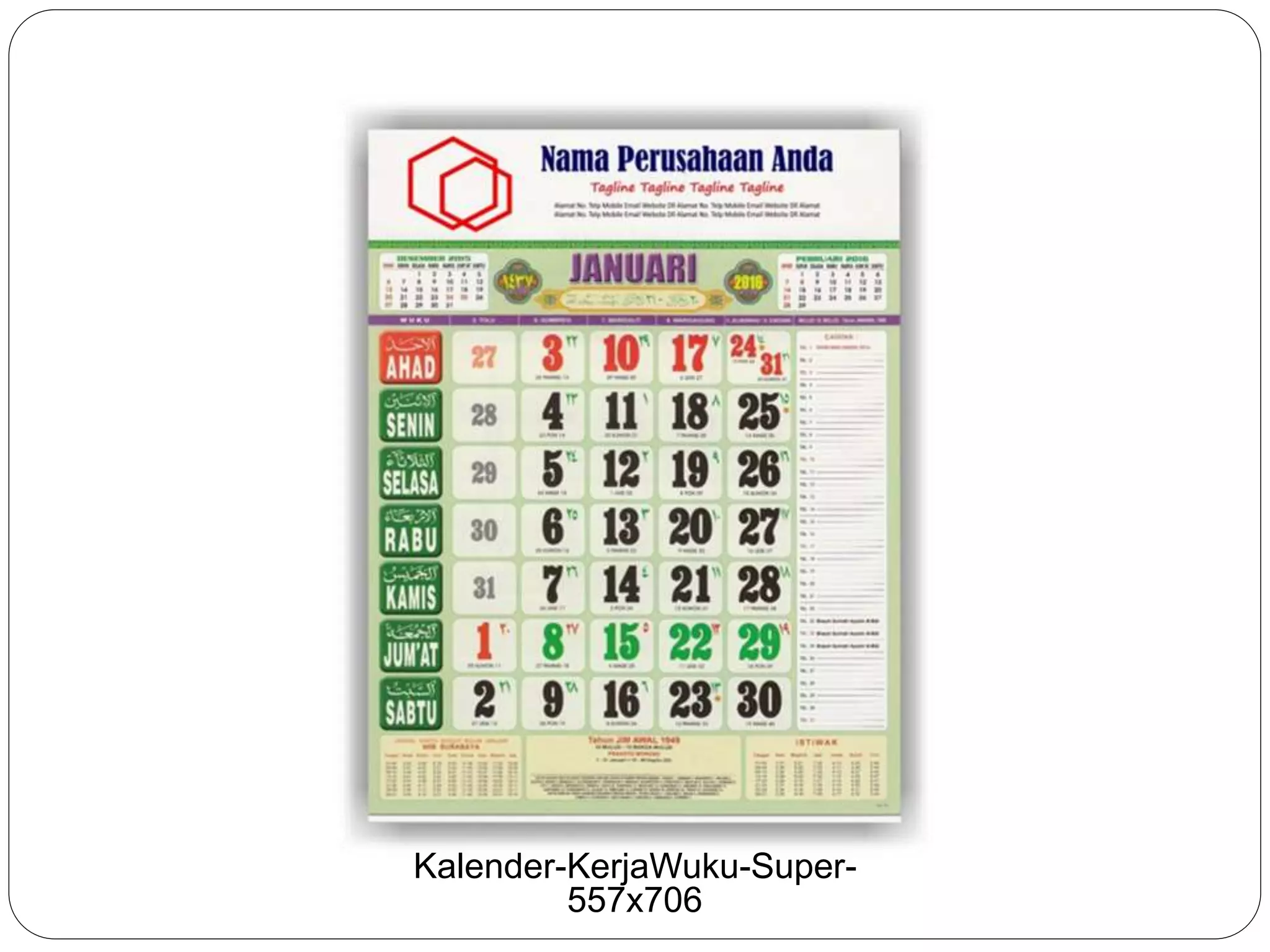 Contoh kalender kerja banyak pilihan desain | PPTX