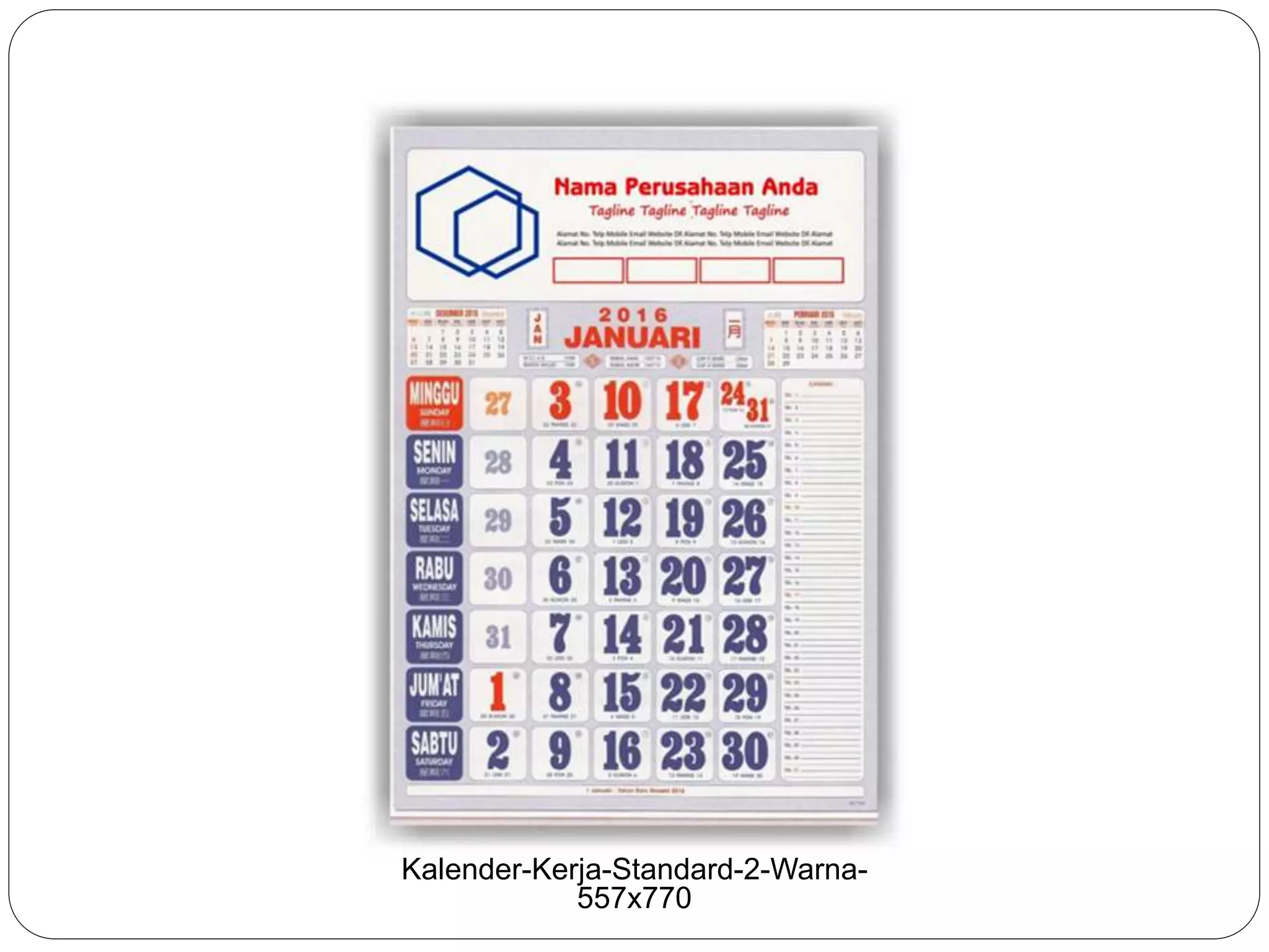 Contoh kalender kerja banyak pilihan desain | PPTX
