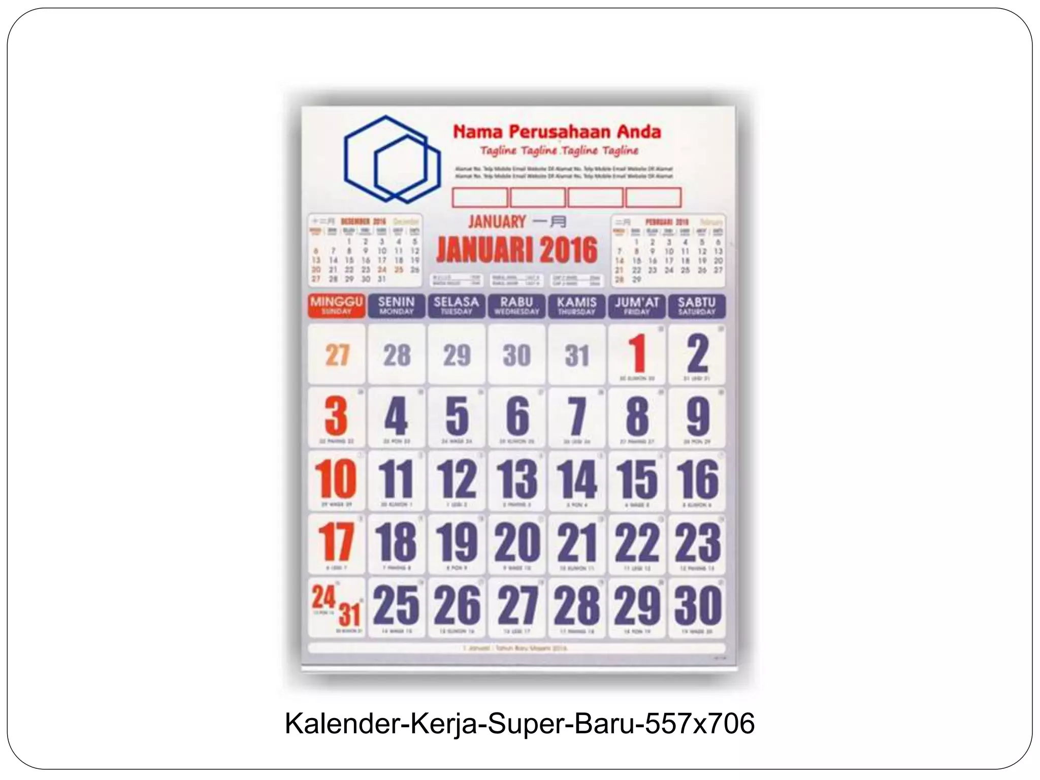 Contoh kalender kerja banyak pilihan desain | PPTX