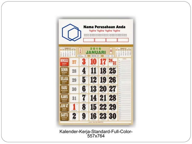 Contoh kalender kerja banyak pilihan desain | PPTX