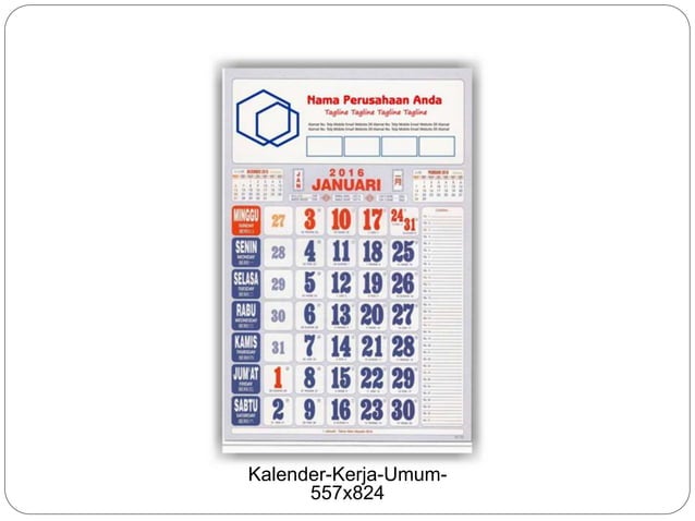 Contoh kalender kerja banyak pilihan desain | PPTX