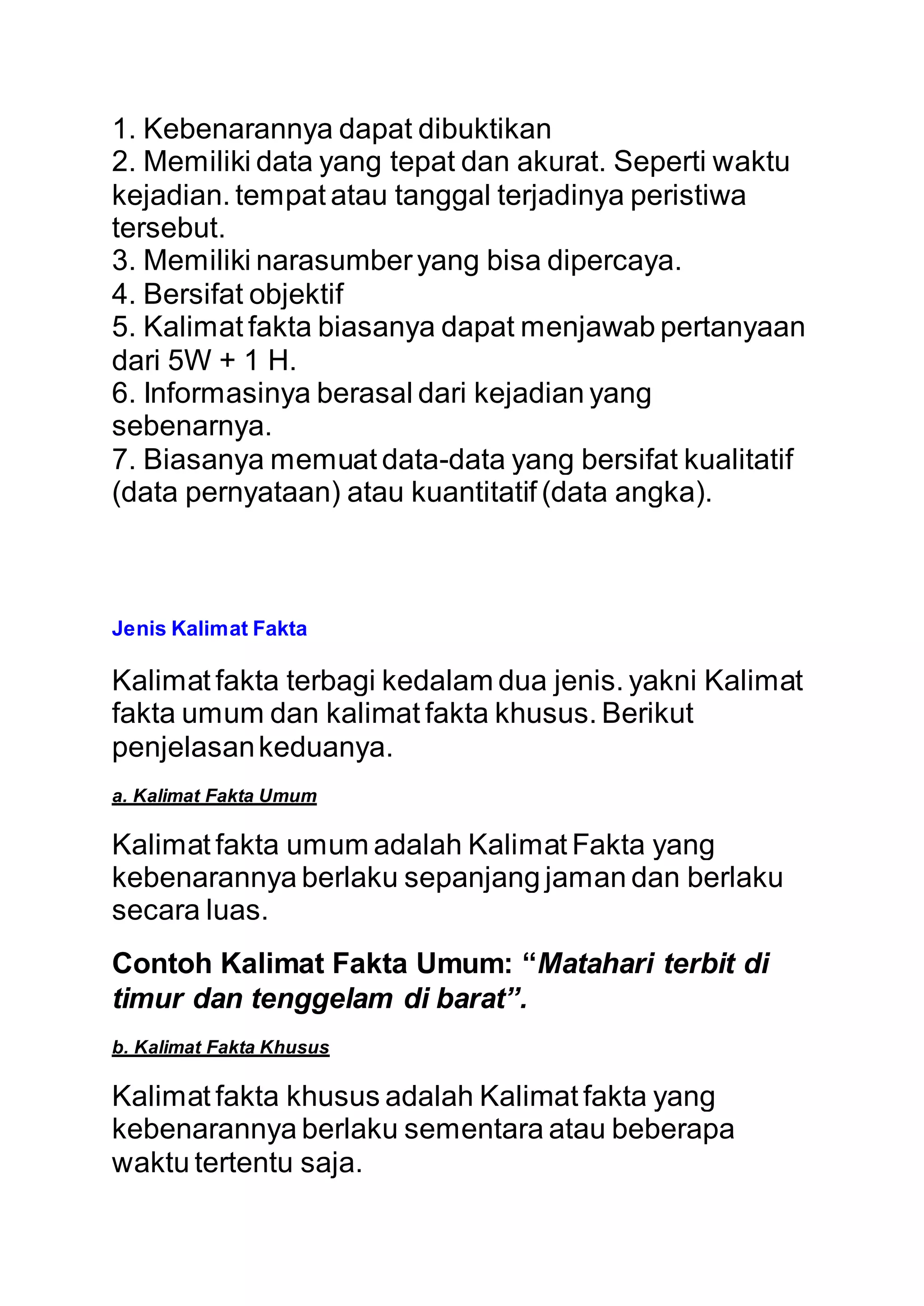 Contoh kalimat fakta dan opini | DOCX