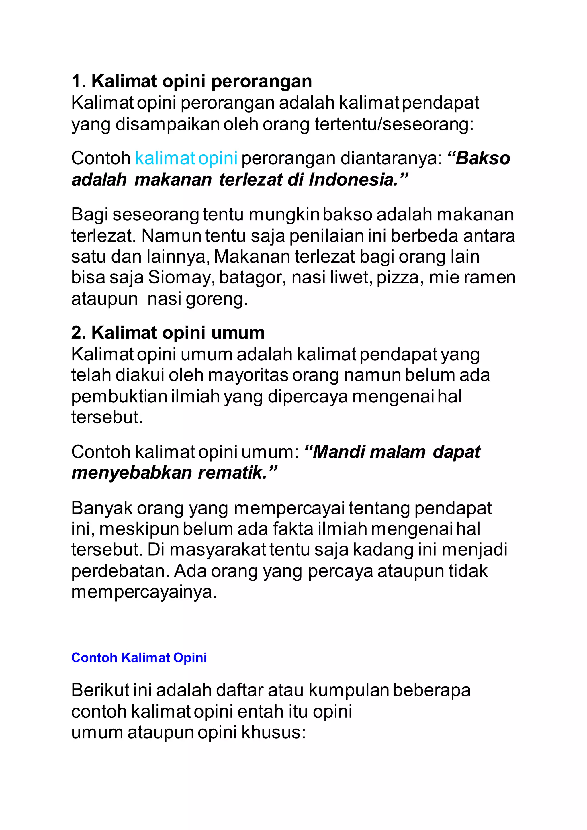 Contoh kalimat fakta dan opini | DOCX