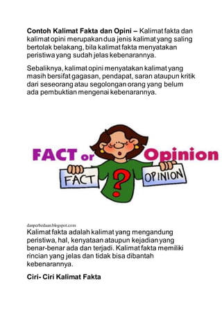 Contoh kalimat fakta dan opini | DOCX