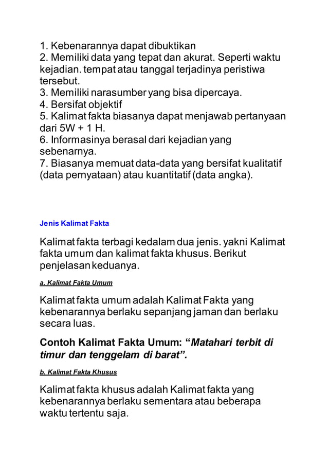 Contoh kalimat fakta dan opini | PDF