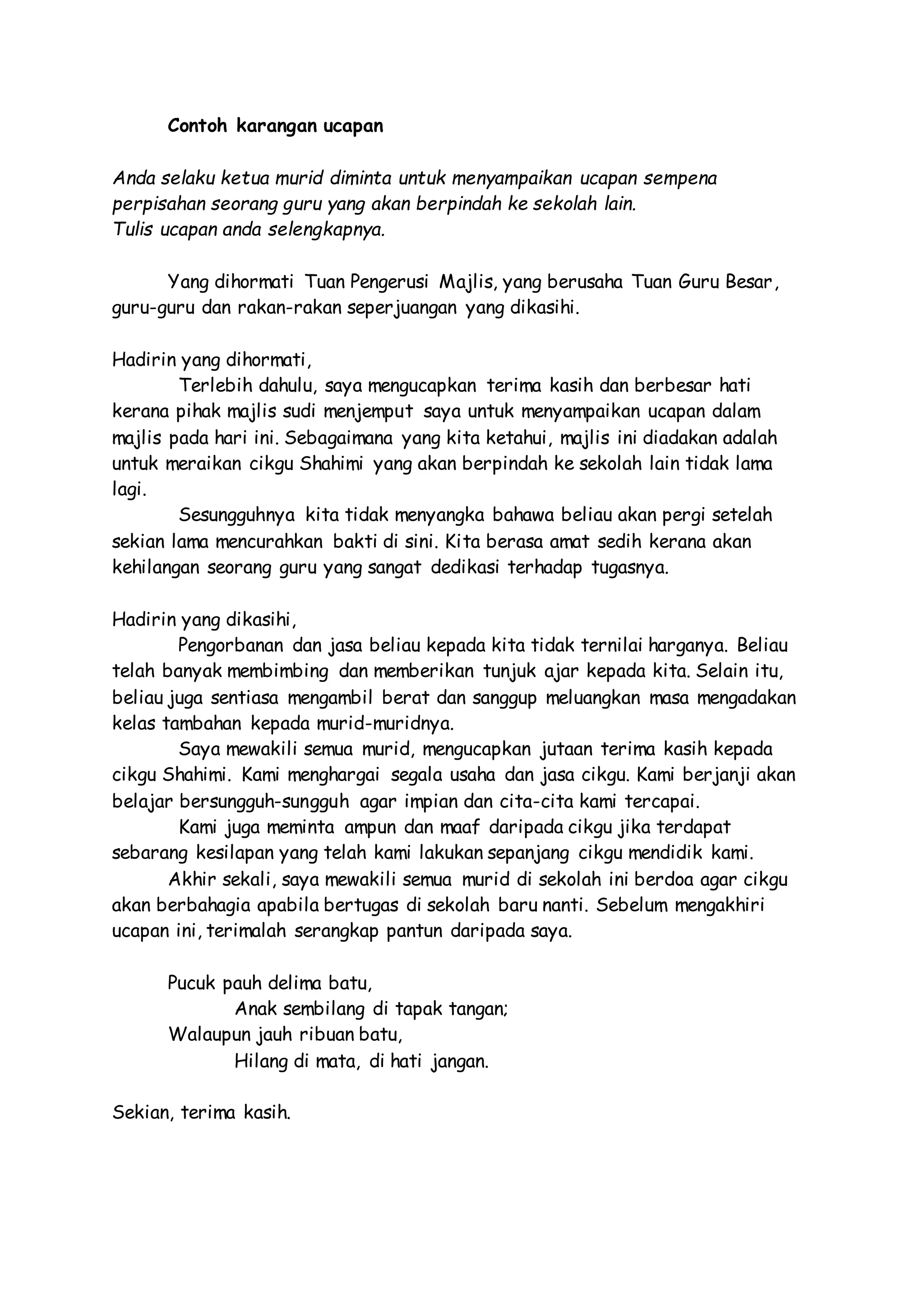 Contoh karagan ucapan | PDF