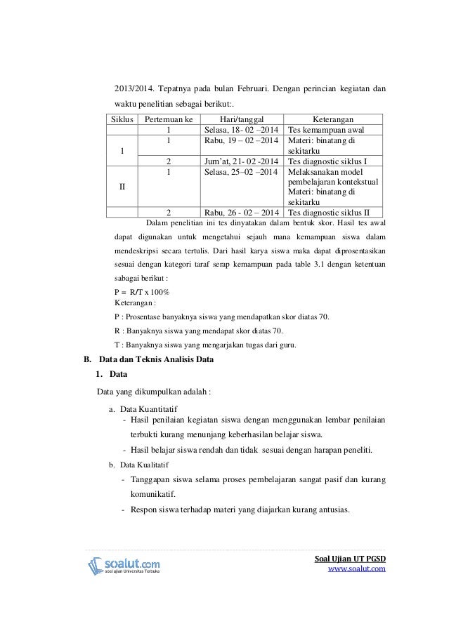 Contoh Karil Ut Pgsd Karya Ilmiah Kelas Ii Pembelajaran Kontekstual