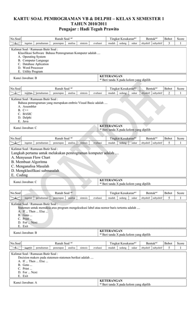 Contoh kartu soal (1) | PDF