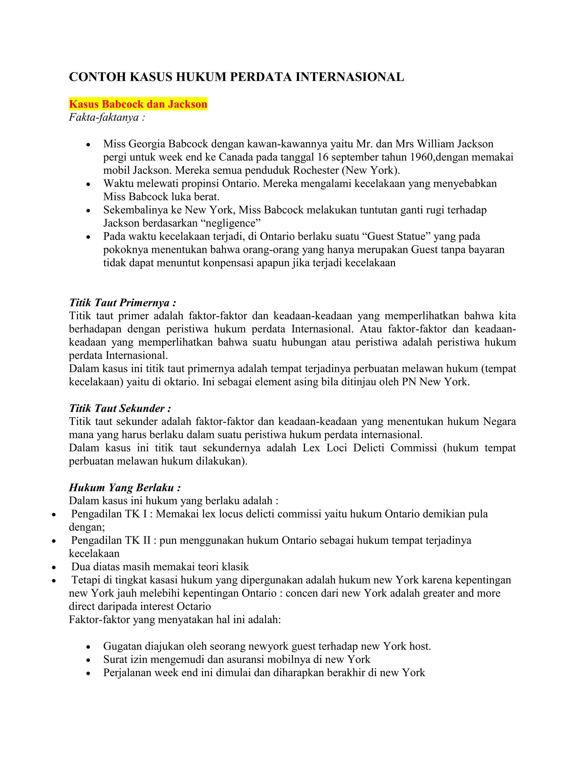 Contoh kasus hukum perdata internasional | DOCX