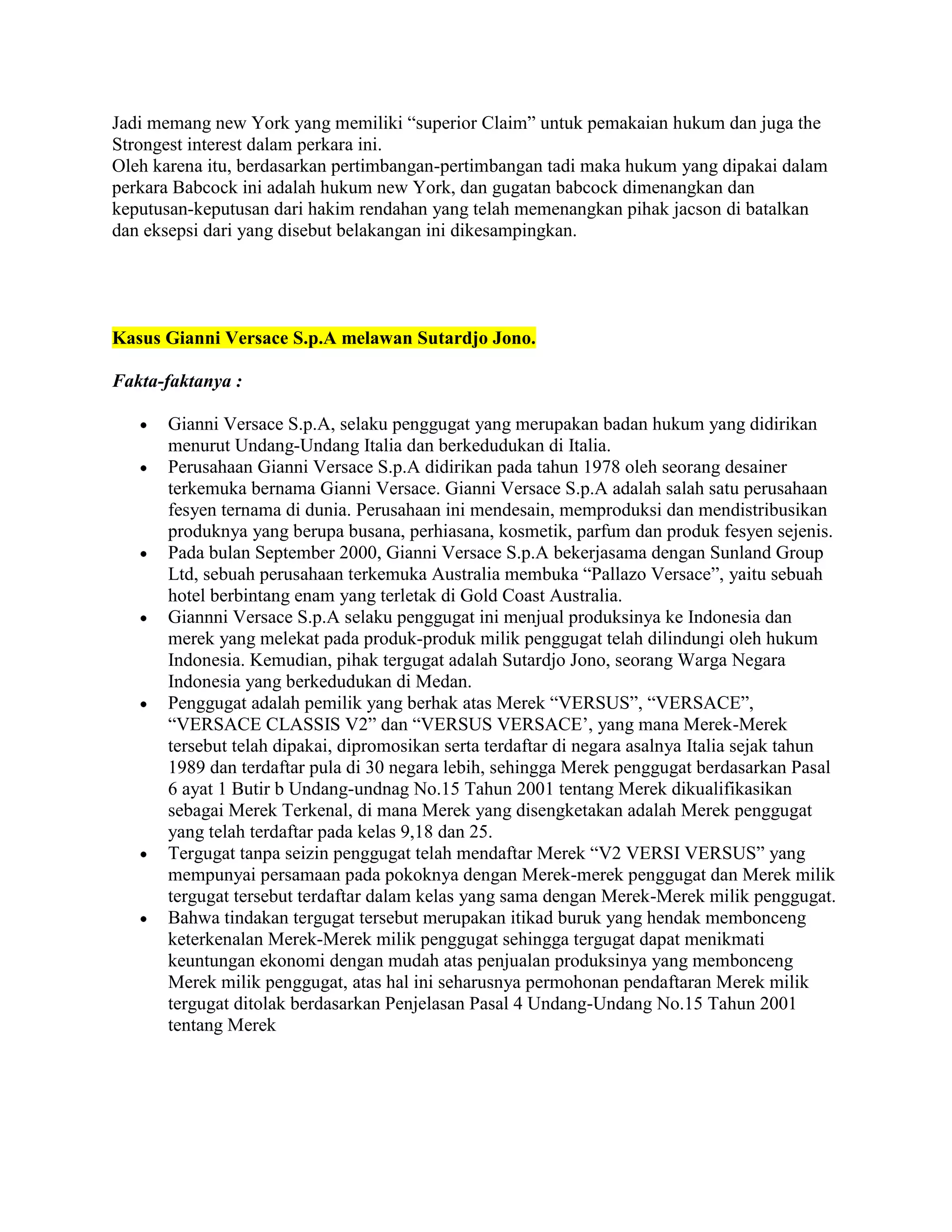 Contoh kasus hukum perdata internasional | DOCX