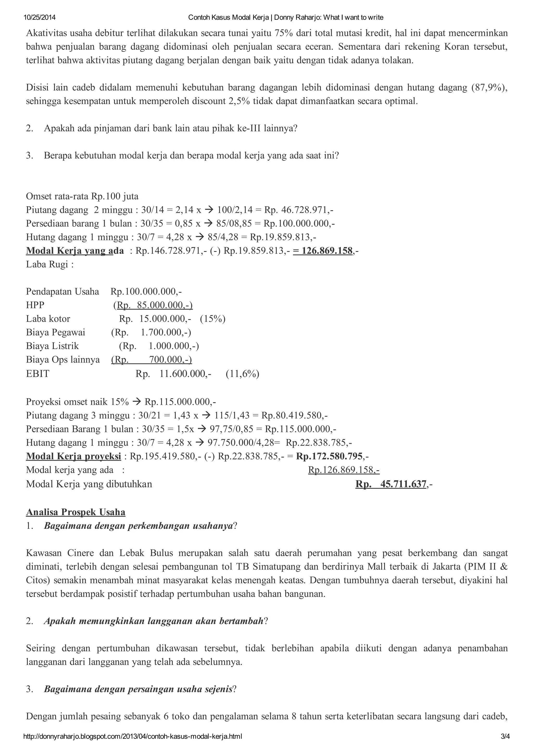 Contoh kasus modal kerja donny raharjo what i want to write | PDF