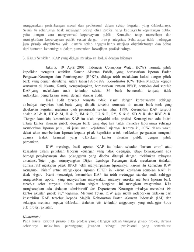 Contoh Kasus Pelanggaran Etika Profesi Akuntan Docx