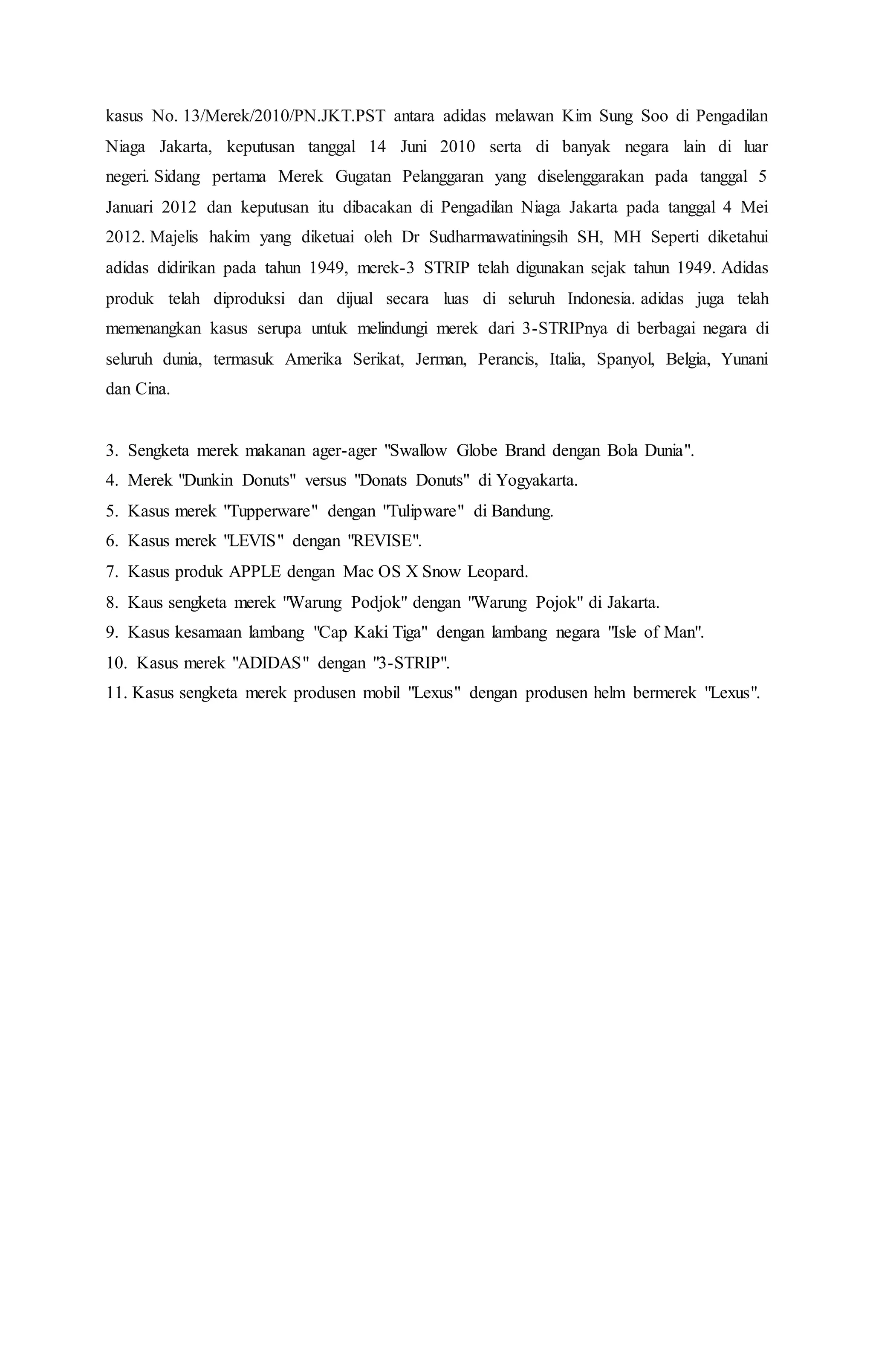 Contoh kasus pelanggaran hak merek | DOCX