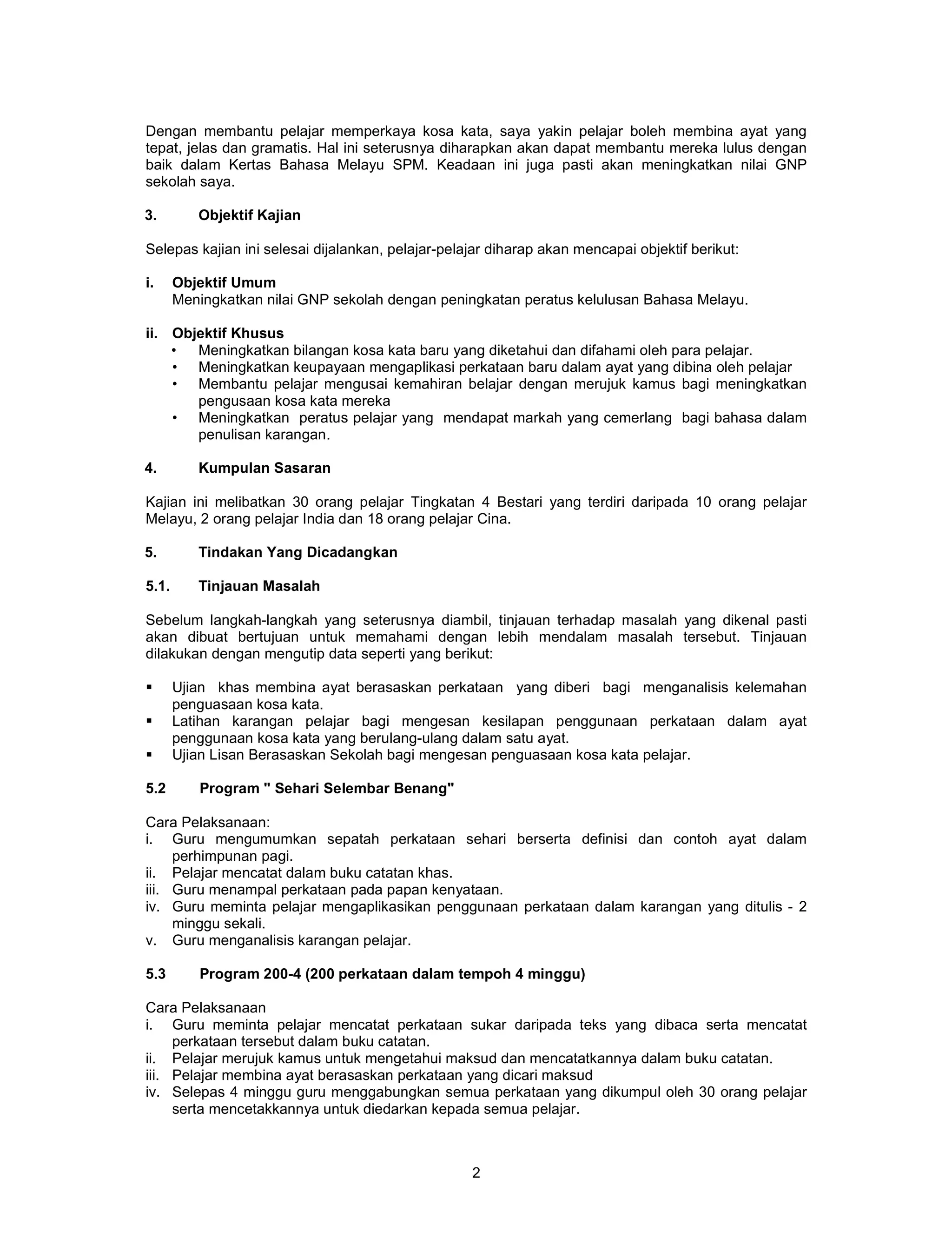Contoh Kertas Cadangan Kajian Ttindakan | PDF