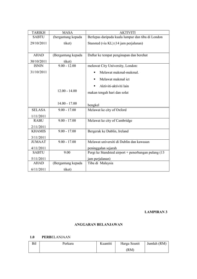 Contoh kertas kerja lawatan kel luar negara | DOC