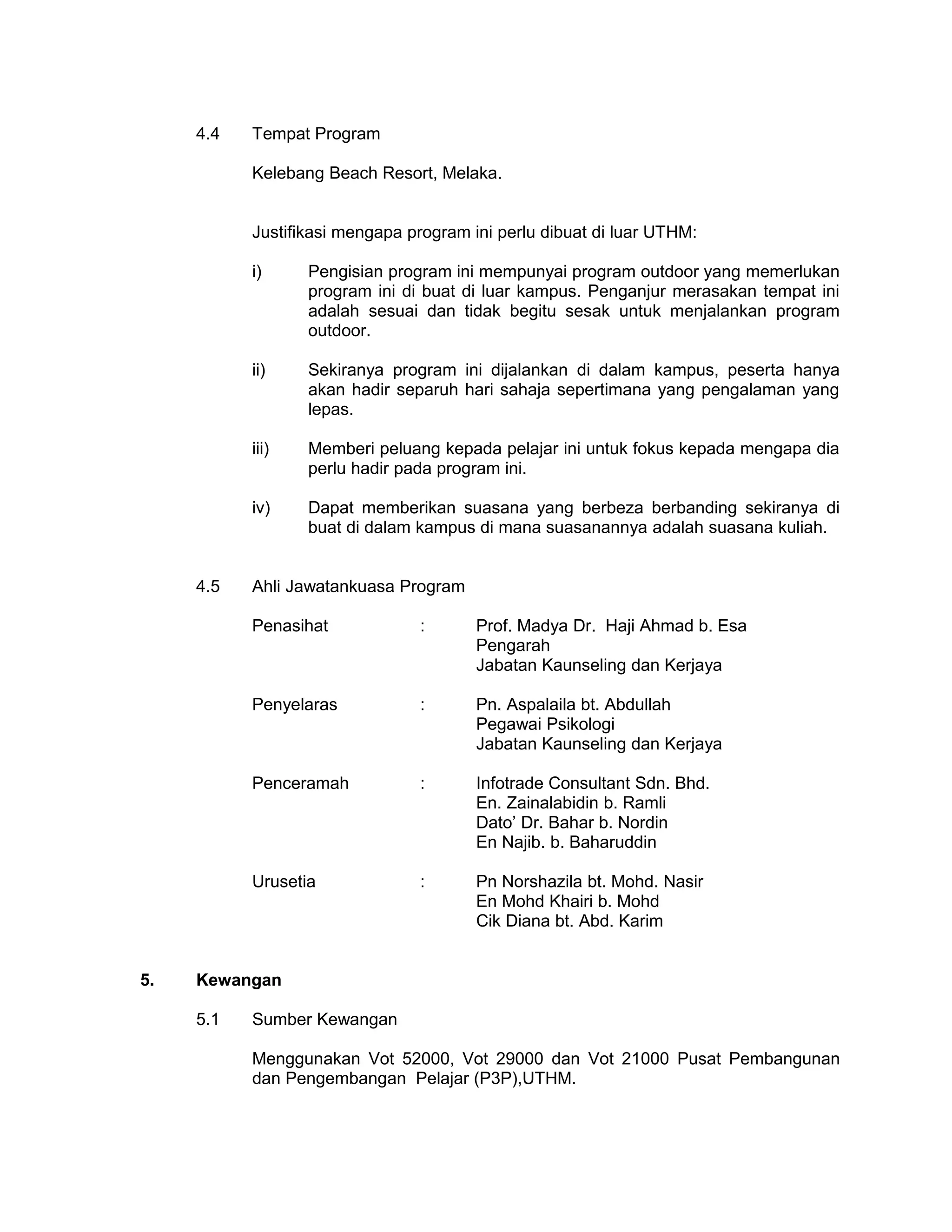 Contoh kertas kerja program | DOC