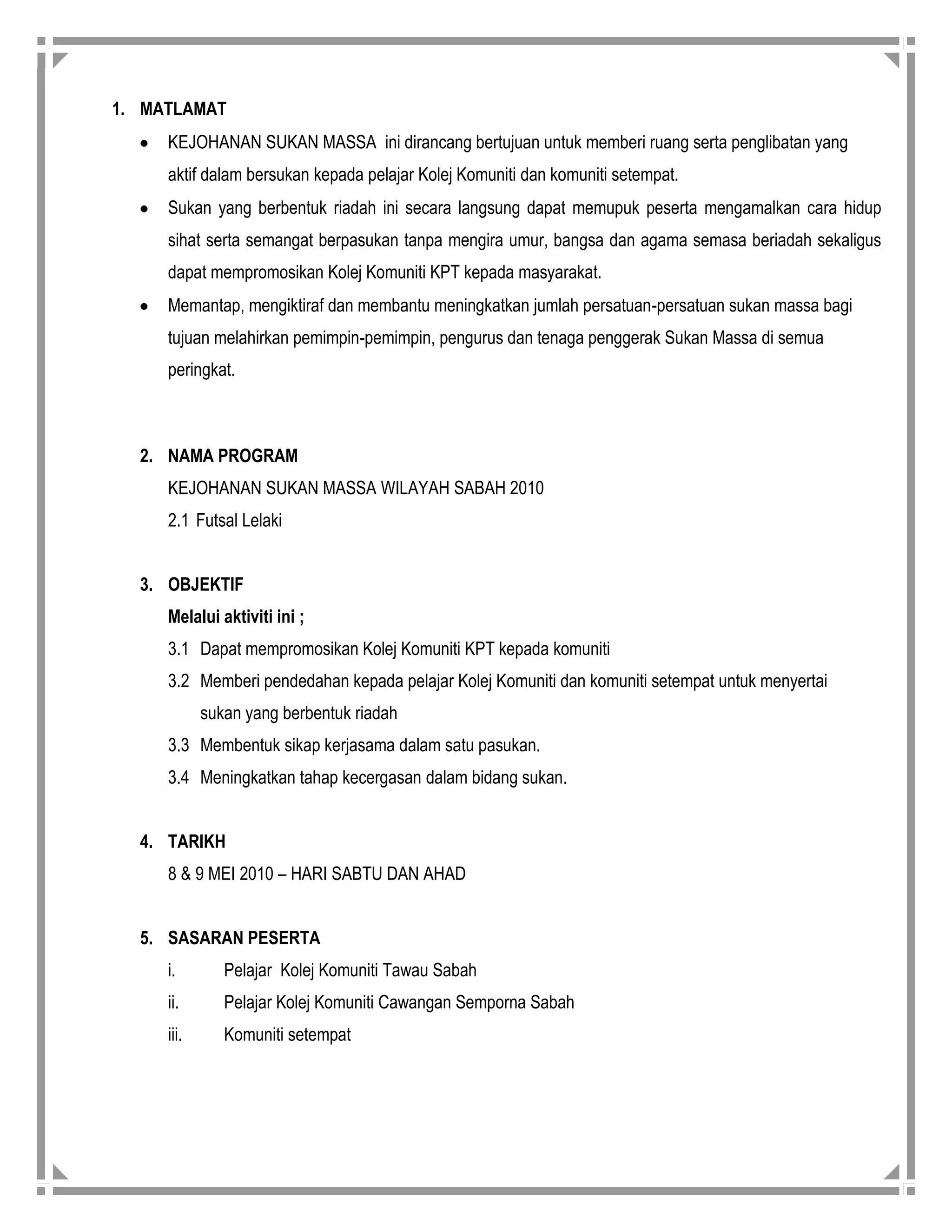 Contoh kertas kerja sukan | DOCX