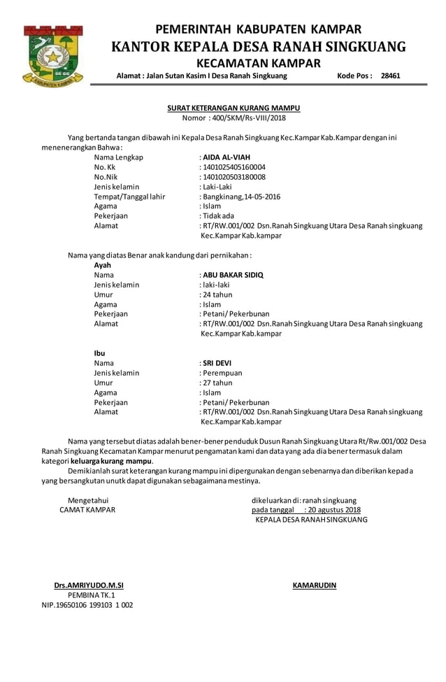 Contoh keterangan surat kurang mampu | PDF